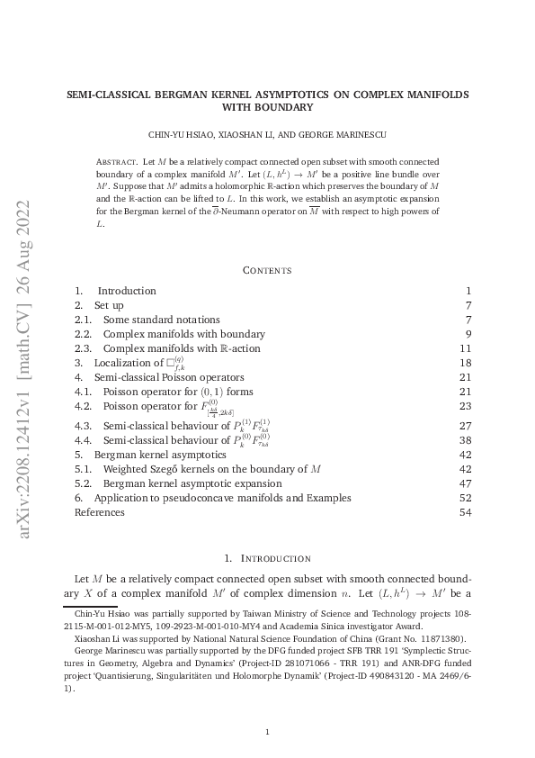 (PDF) Semi-classical Bergman kernel asymptotics on complex manifolds with boundary