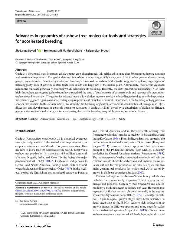 (PDF) Advances in genomics of cashew tree: molecular tools and ...
