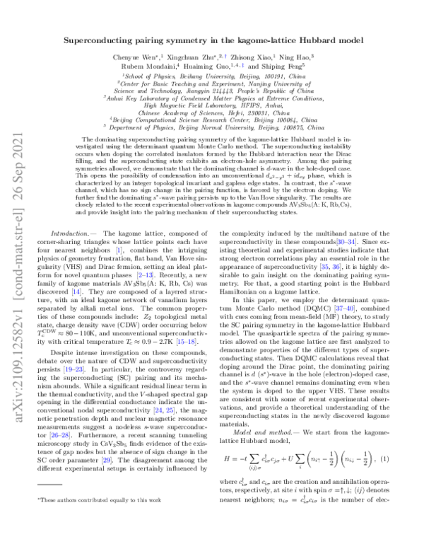 (PDF) Superconducting pairing symmetry in the kagome-lattice Hubbard model
