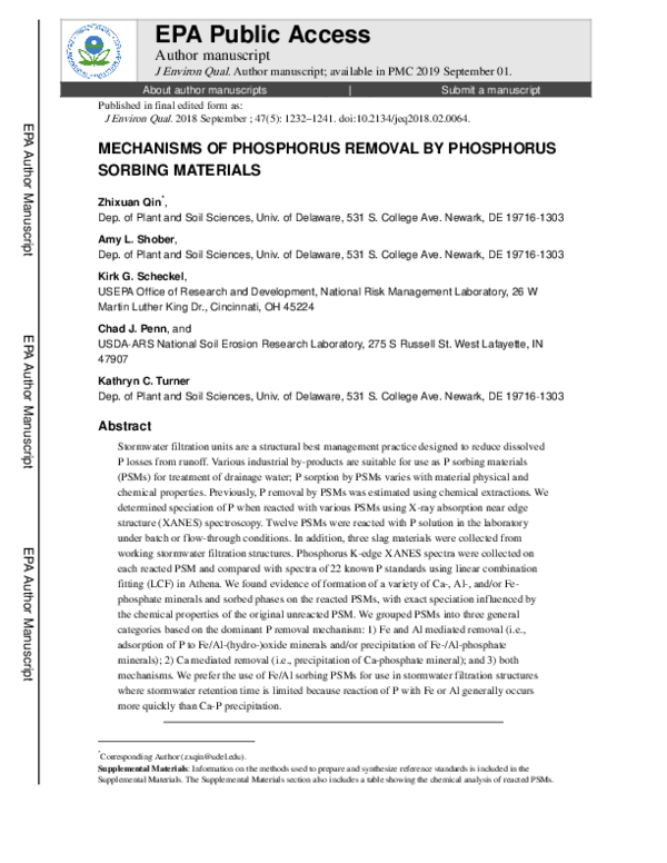 (PDF) Mechanisms of Phosphorus Removal by Phosphorus Sorbing Materials