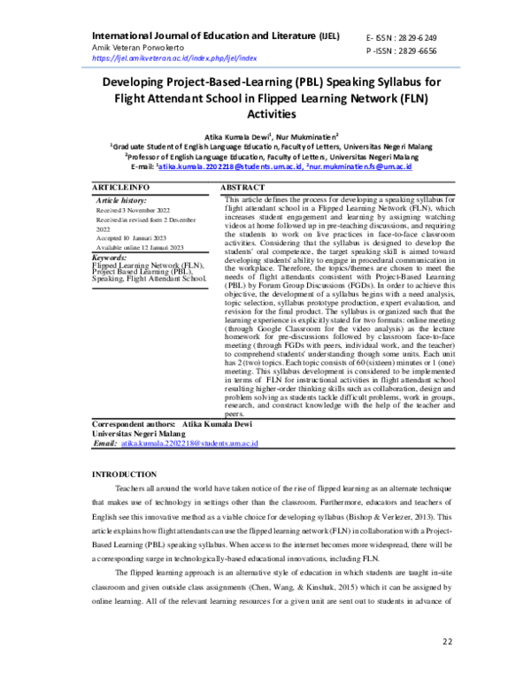 (PDF) Developing Project-Based-Learning (PBL) Speaking Syllabus for ...