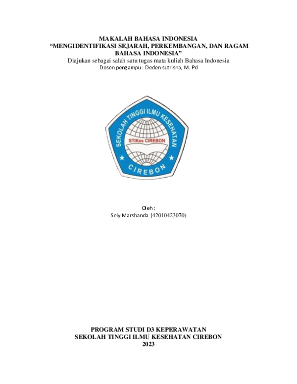 (PDF) MAKALAH BHS INDONESIA SELY MARSHANDA D3KEP B | Sely Marshanda ...