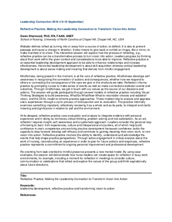 (PDF) Reflective Practice: Making the Leadership Connection to ...