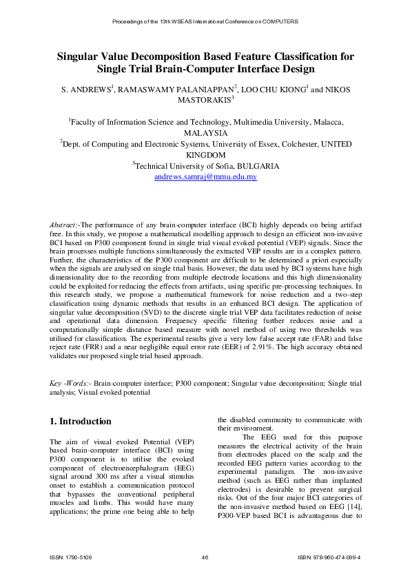 (PDF) Singular value decomposition based feature classification for single trial brain-computer ...