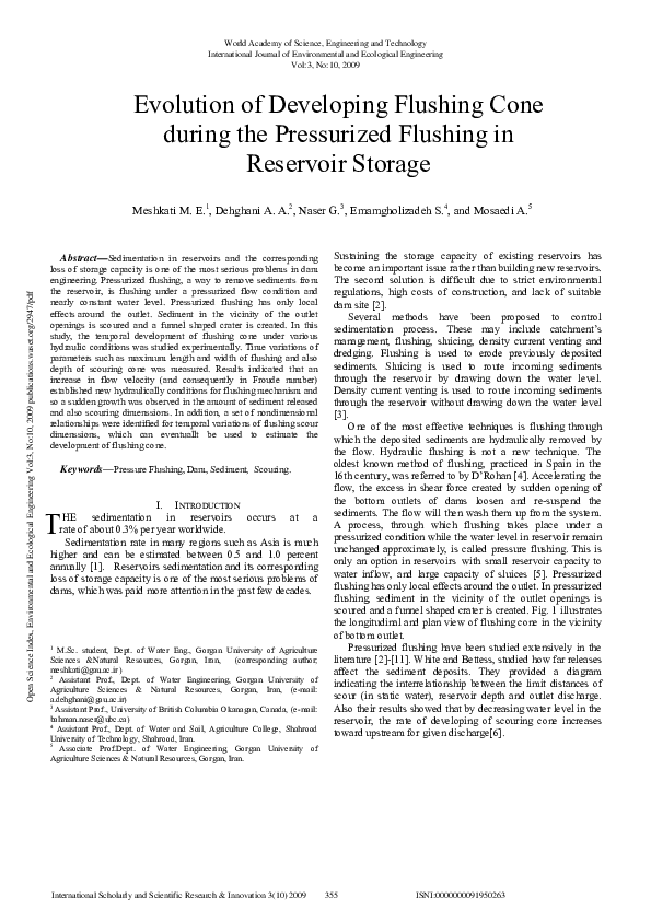 (PDF) Evolution Of Developing Flushing Cone During The Pressurized ...