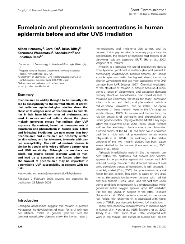 (PDF) Eumelanin and pheomelanin concentrations in human epidermis ...