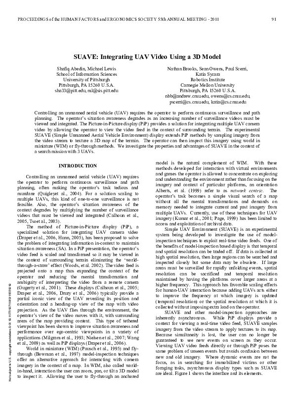 (PDF) SUAVE: Integrating UAV video using a 3D model (PDF) SUAVE: Integrating UAV video using a 3D model