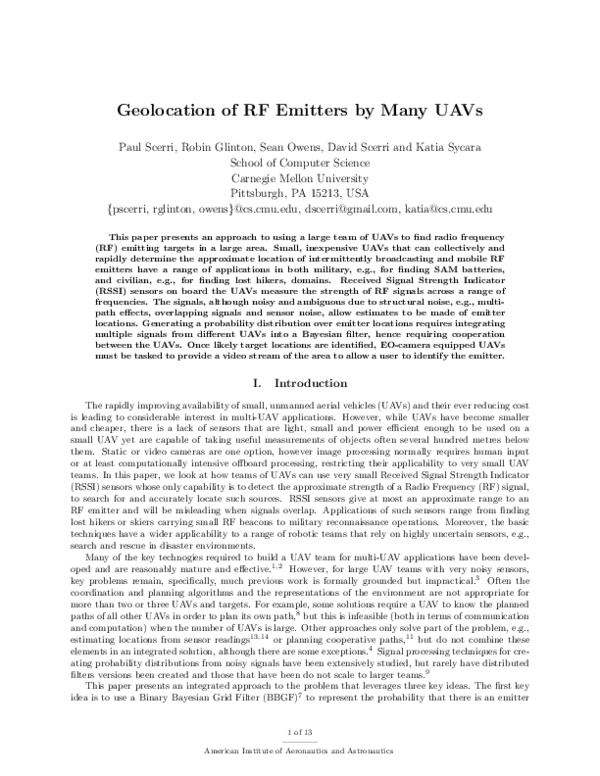 (PDF) Geolocation of RF Emitters by Many UAVs | Sean R Owens - Academia.edu