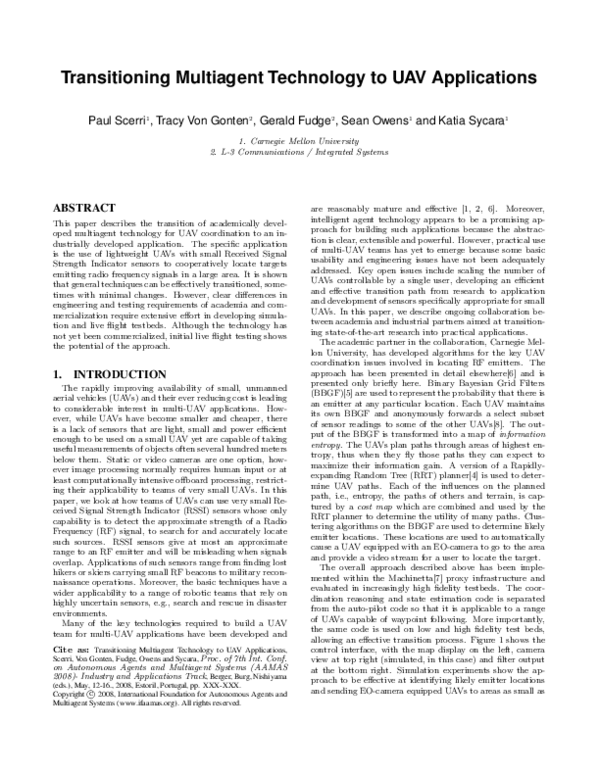(PDF) Transitioning multiagent technology to UAV applications