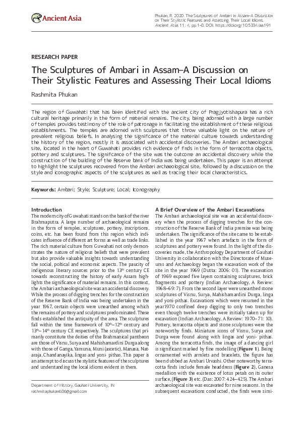 (PDF) The Sculptures of Ambari in Assam–A Discussion on Their Stylistic Features and Assessing ...