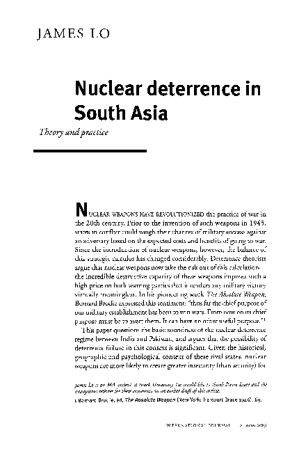 (PDF) Nuclear deterrence in South Asia