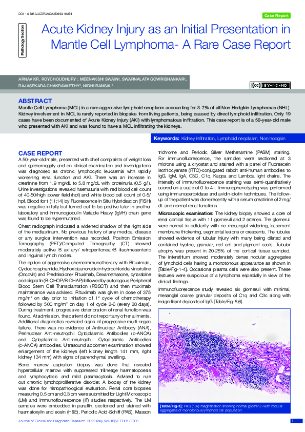 (PDF) Acute Kidney Injury as an Initial Presentation in Mantle Cell ...