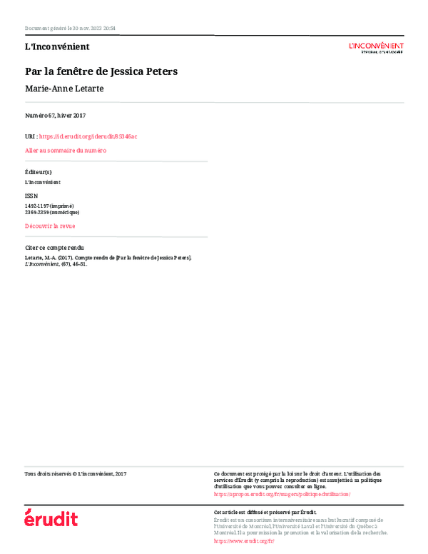(PDF) Par la fenêtre de Jessica Peters