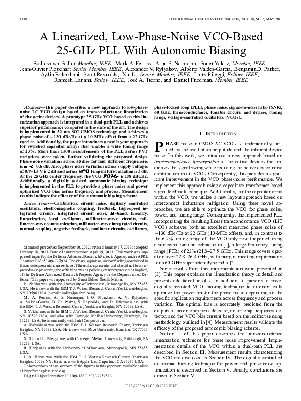 (PDF) A linearized, low-phase-noise VCO-based 25-GHz PLL with autonomic biasing