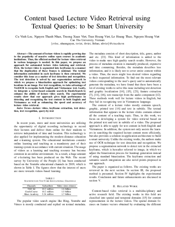 (PDF) Content based Lecture Video Retrieval using Textual Queries: to be Smart University
