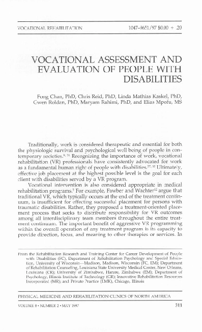 (PDF) Vocational Assessment and Evaluationof People with Disabilities