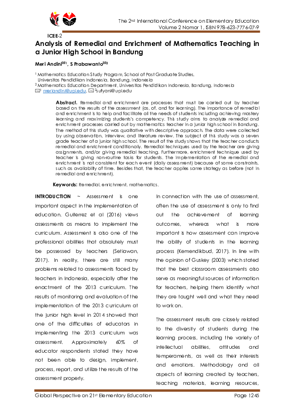 (PDF) Analysis of Remedial and Enrichment of Mathematics Teaching in a ...
