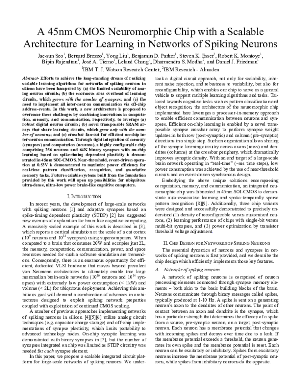 Pdf A 45nm Cmos Neuromorphic Chip With A Scalable Architecture For Learning In Networks Of