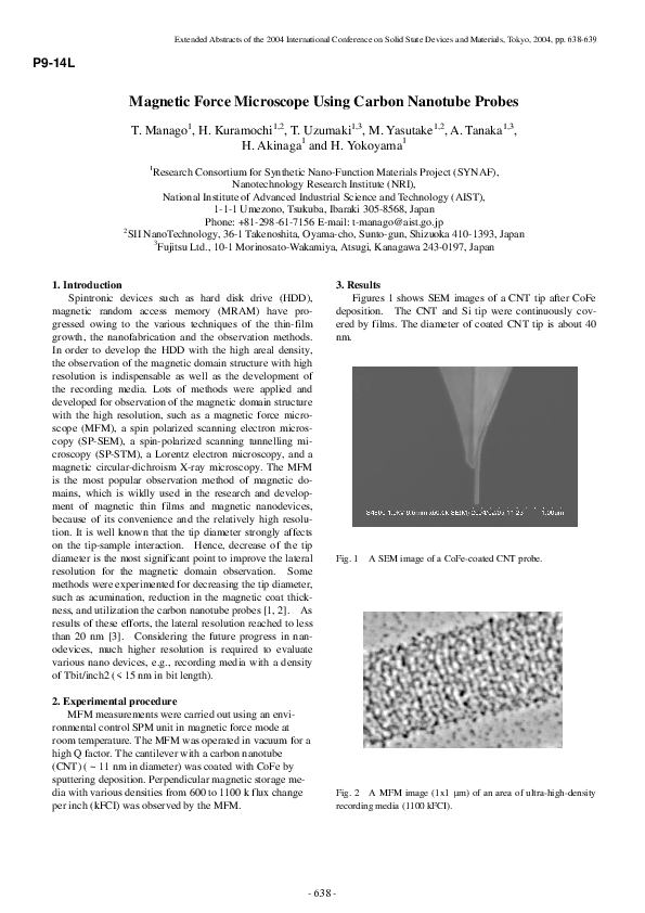 Pdf Magnetic Force Microscope Using Carbon Nanotube Probes Hiromi