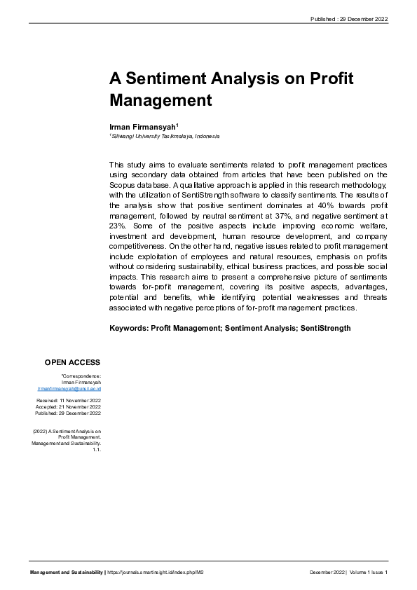 (PDF) A Sentiment Analysis on Profit Management