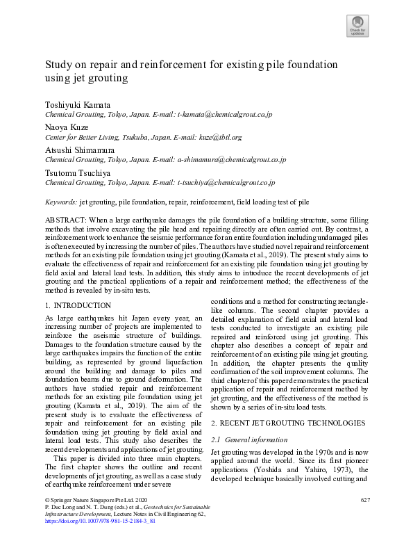 (PDF) Study on repair and reinforcement for existing pile foundation using jet grouting