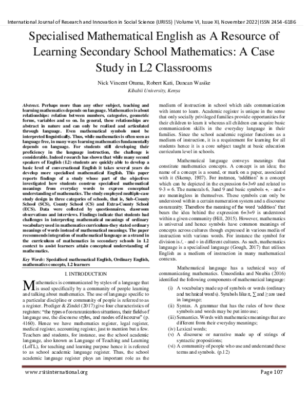 (PDF) Specialised Mathematical English as A Resource of Learning ...
