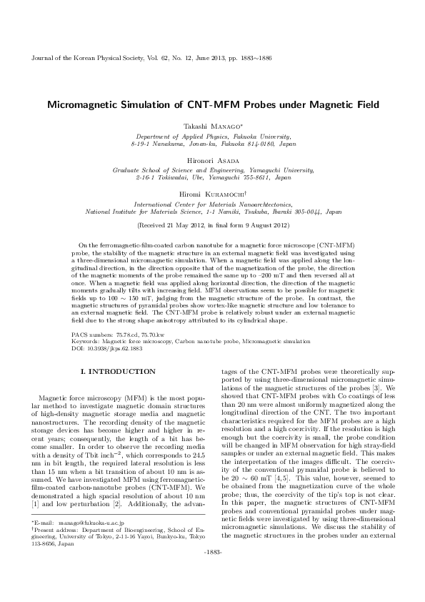 (PDF) Micromagnetic simulation of CNT-MFM probes under magnetic field