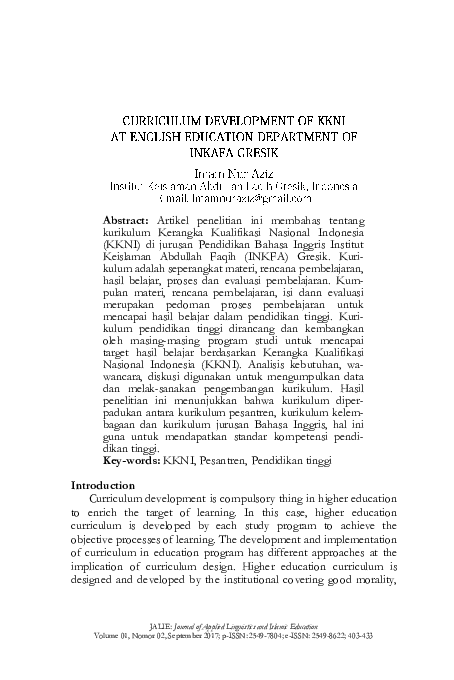(PDF) Curriculum Development of Kkni at English Education Department of Inkafa Gresik