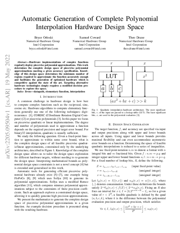 (PDF) Automatic Generation of Complete Polynomial Interpolation Hardware Design Space