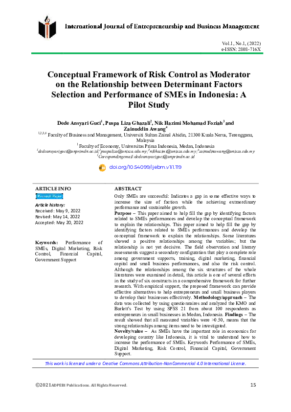 (PDF) Conceptual Framework of Risk Control as Moderator on the ...