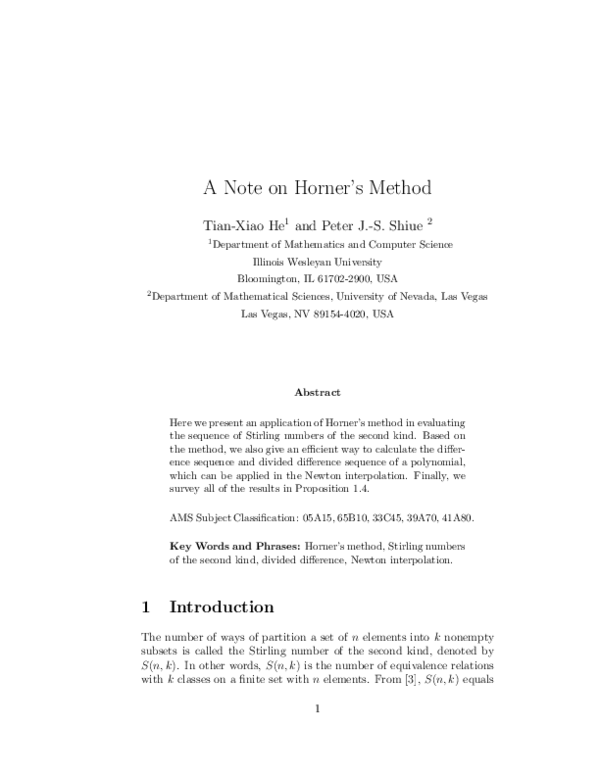 (PDF) A Note on Horner's Method