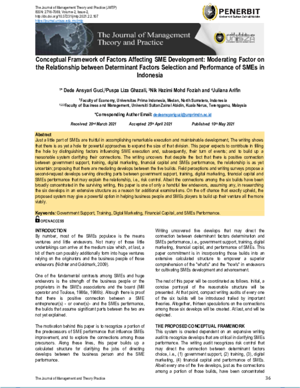(PDF) Conceptual Framework of Factors Affecting SME Development ... (PDF) Conceptual Framework of Factors Affecting SME Development ...
