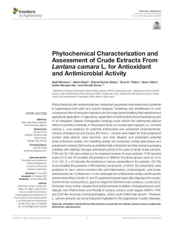 (PDF) Phytochemical Characterization and Assessment of Crude Extracts From Lantana camara L. for ...