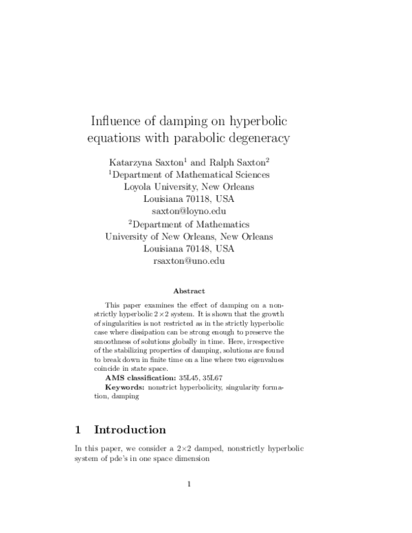 (PDF) Influence of damping on hyperbolic equations with parabolic degeneracy