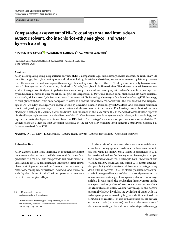 (PDF) Comparative assessment of Ni–Co coatings obtained from a deep eutectic solvent, choline ...