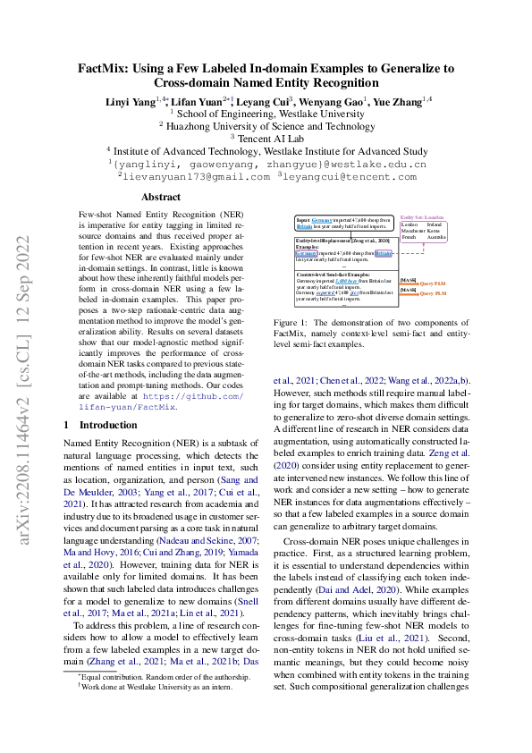 Pdf Factmix Using A Few Labeled In Domain Examples To Generalize To Cross Domain Named Entity