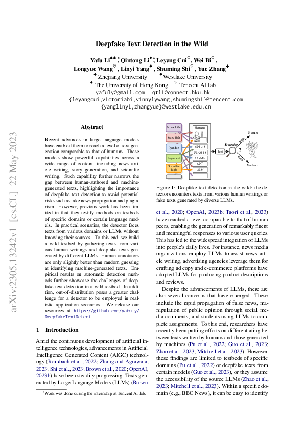 (PDF) Deepfake Text Detection in the Wild