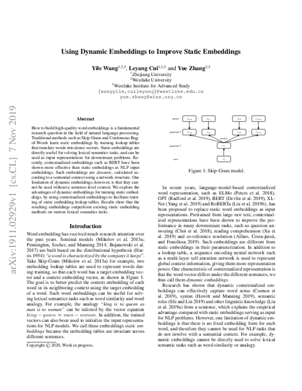 Pdf Using Dynamic Embeddings To Improve Static Embeddings