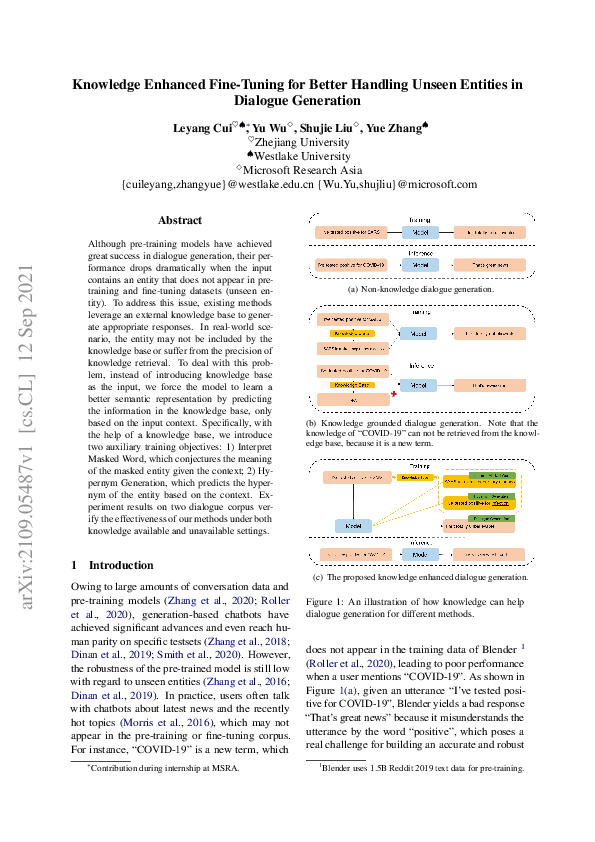 (PDF) Knowledge Enhanced Fine-Tuning for Better Handling Unseen Entities in Dialogue Generation