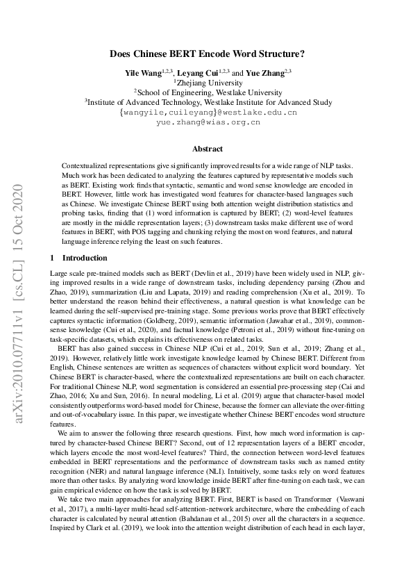 (PDF) Does Chinese BERT Encode Word Structure?