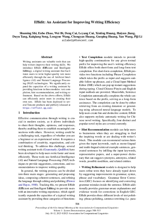 (PDF) Effidit: An Assistant for Improving Writing Efficiency