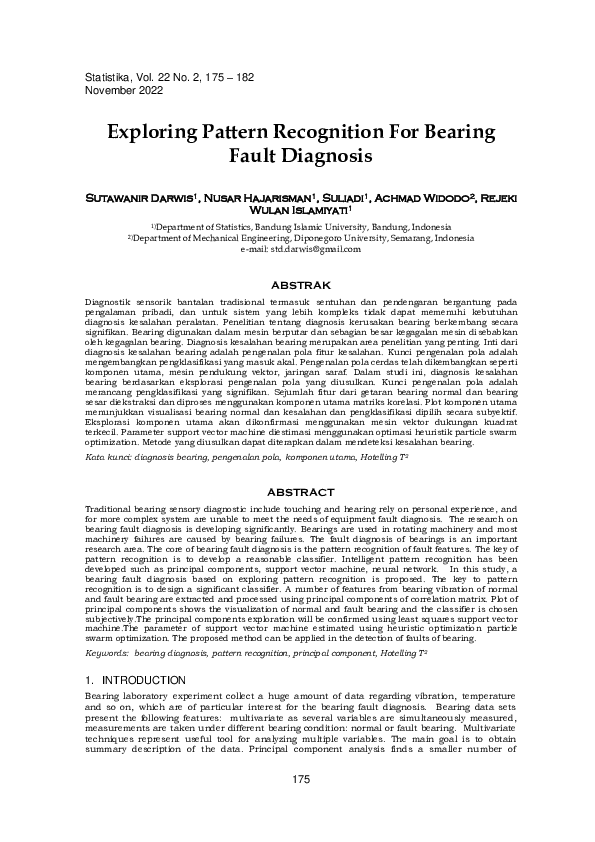 (PDF) Exploring Pattern Recognition for Bearing Fault Diagnosis
