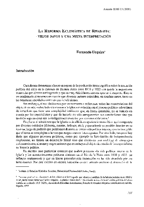 (PDF) La reforma eclesiástica de Rivadavia: viejos datos y nuevas ...