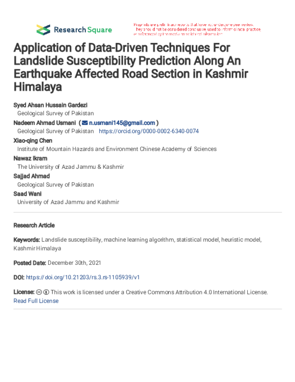 (PDF) Application of Data-Driven Techniques For Landslide Susceptibility Prediction Along An ...
