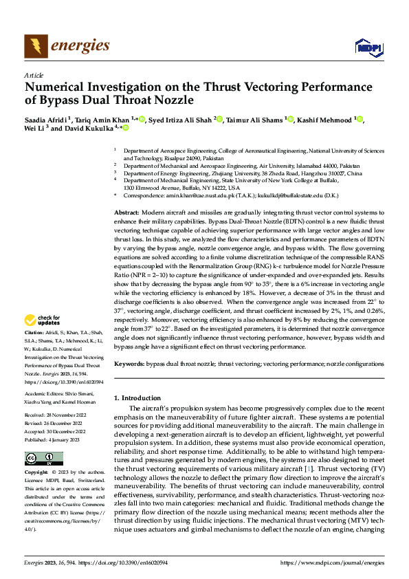 (PDF) Numerical Investigation on the Thrust Vectoring Performance of Bypass Dual Throat Nozzle