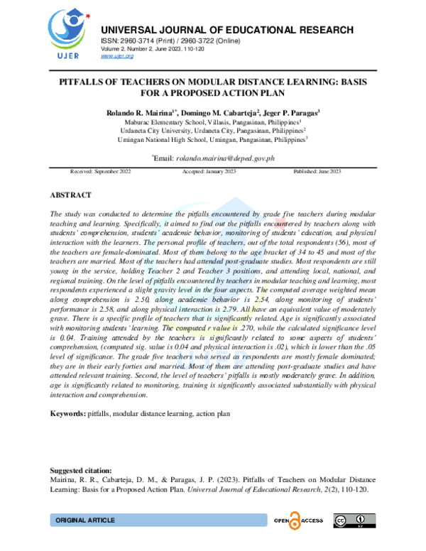 Pdf Pitfalls Of Teachers On Modular Distance Learning Basis For A