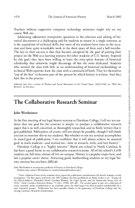 (PDF) The Collaborative Research Seminar