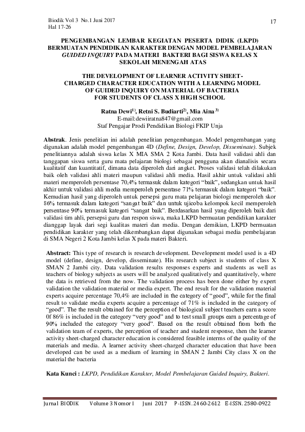 (PDF) Pengembangan Lembar Kegiatan Peserta Didik (LKPD) Bermuatan Pendidikan Karakter Dengan ...