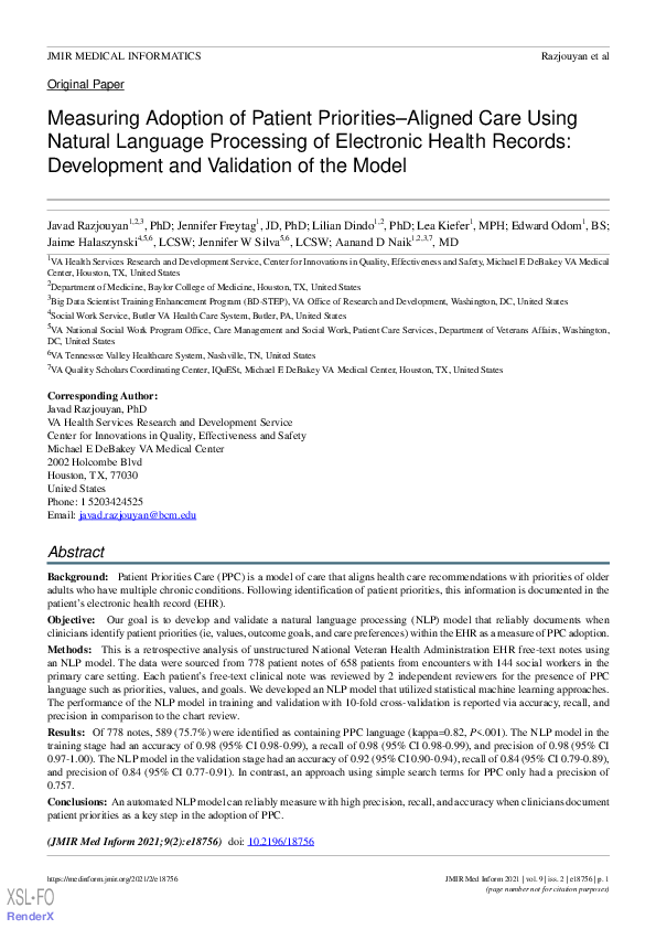 (PDF) Measuring Adoption of Patient Priorities–Aligned Care Using Natural Language Processing of ...