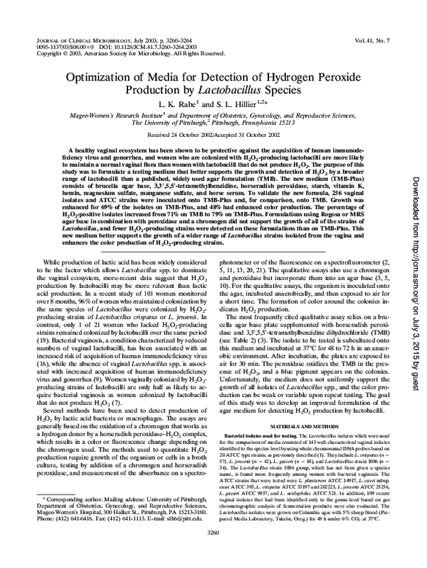 (PDF) Optimization of Media for Detection of Hydrogen Peroxide ...